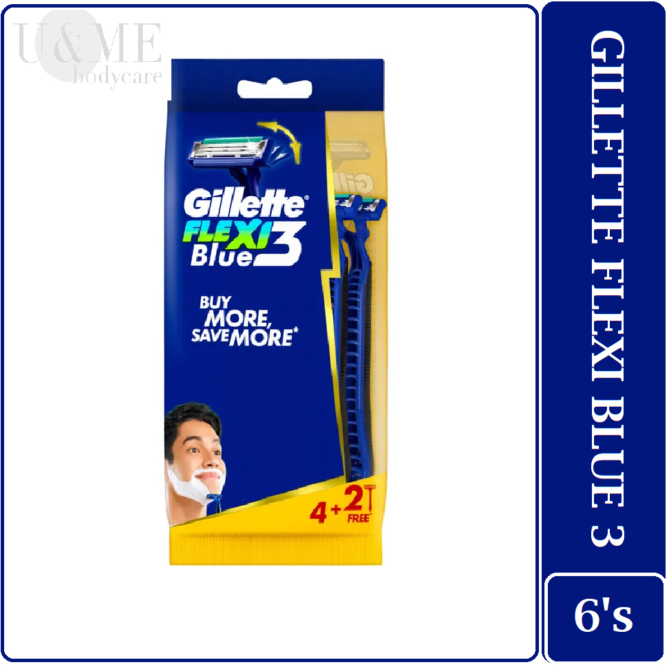 Gillette Men Blue 3 Flexi Disposable Razors 4+2 (Fixed Head) | Shopee ...