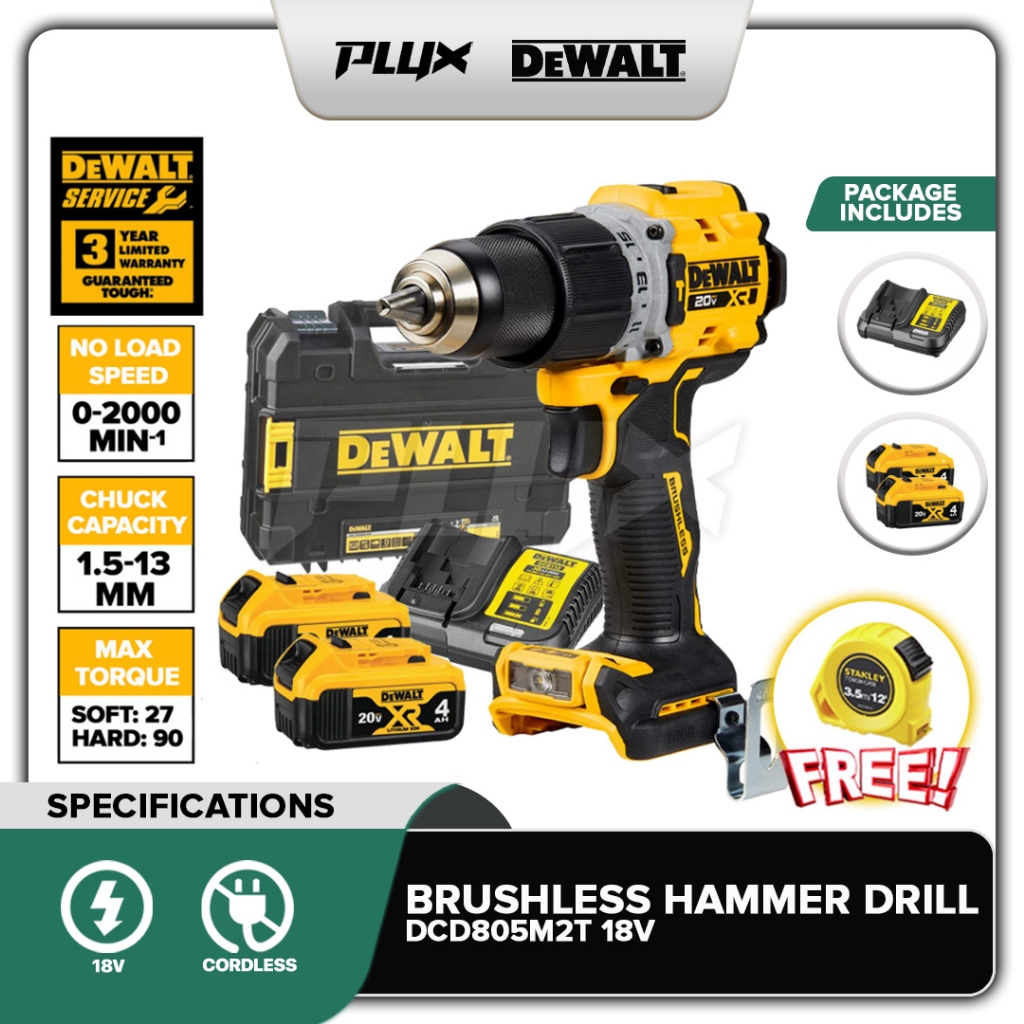 DEWALT DCD805M2T 18V/20V MAX Cordless Brushless Compact Hammer Drill ...
