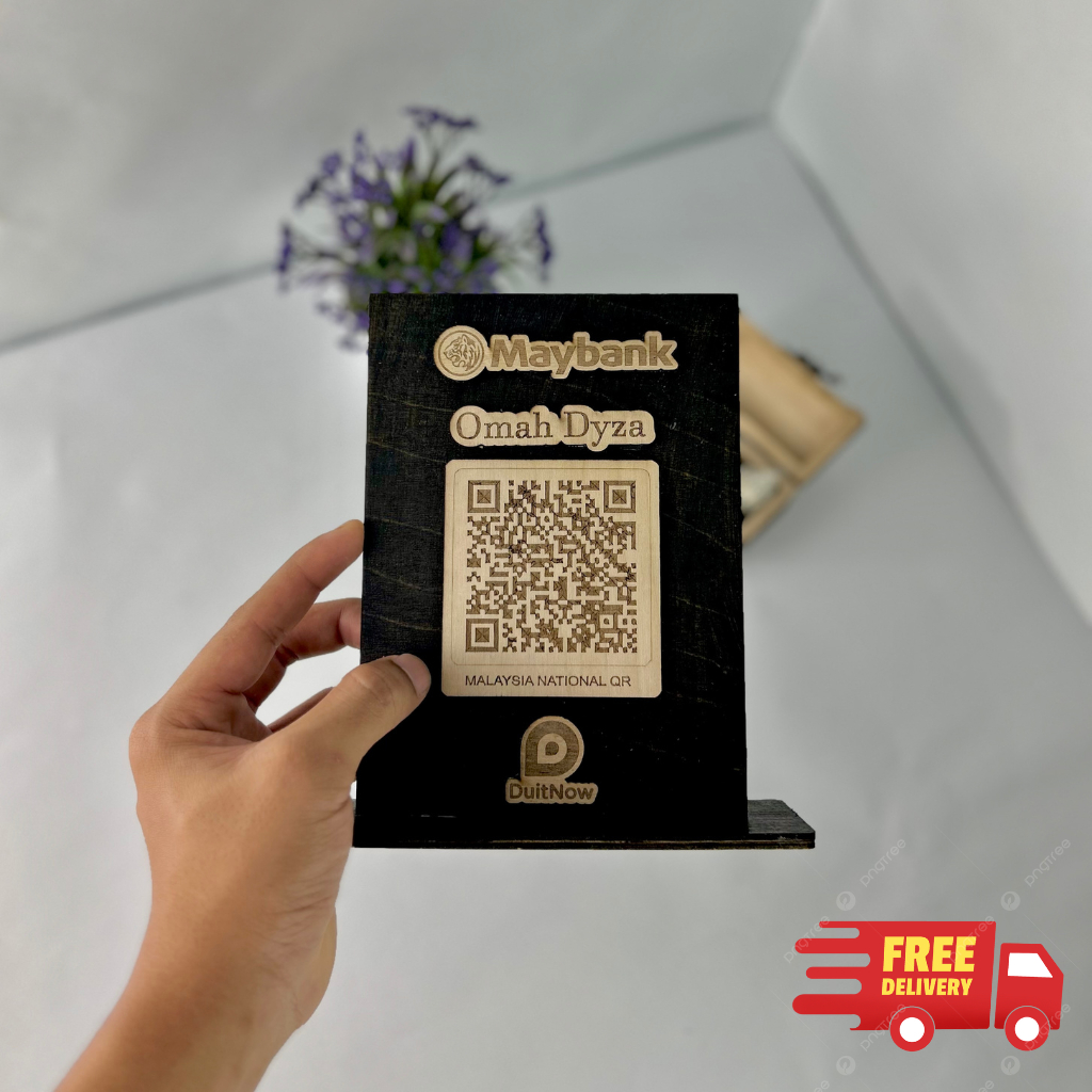 Custom Engraved Wooden QR Code Sign with Stand E-Wallets - SHIP OUT 1-3 ...