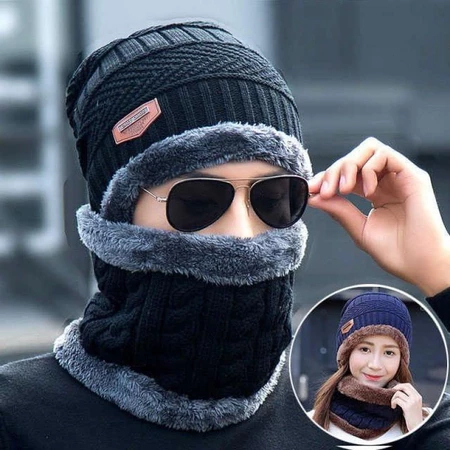 Winter Woolen Knitted Beanie Hat Neck Scraf Beanie Hat Winter Beanie ...