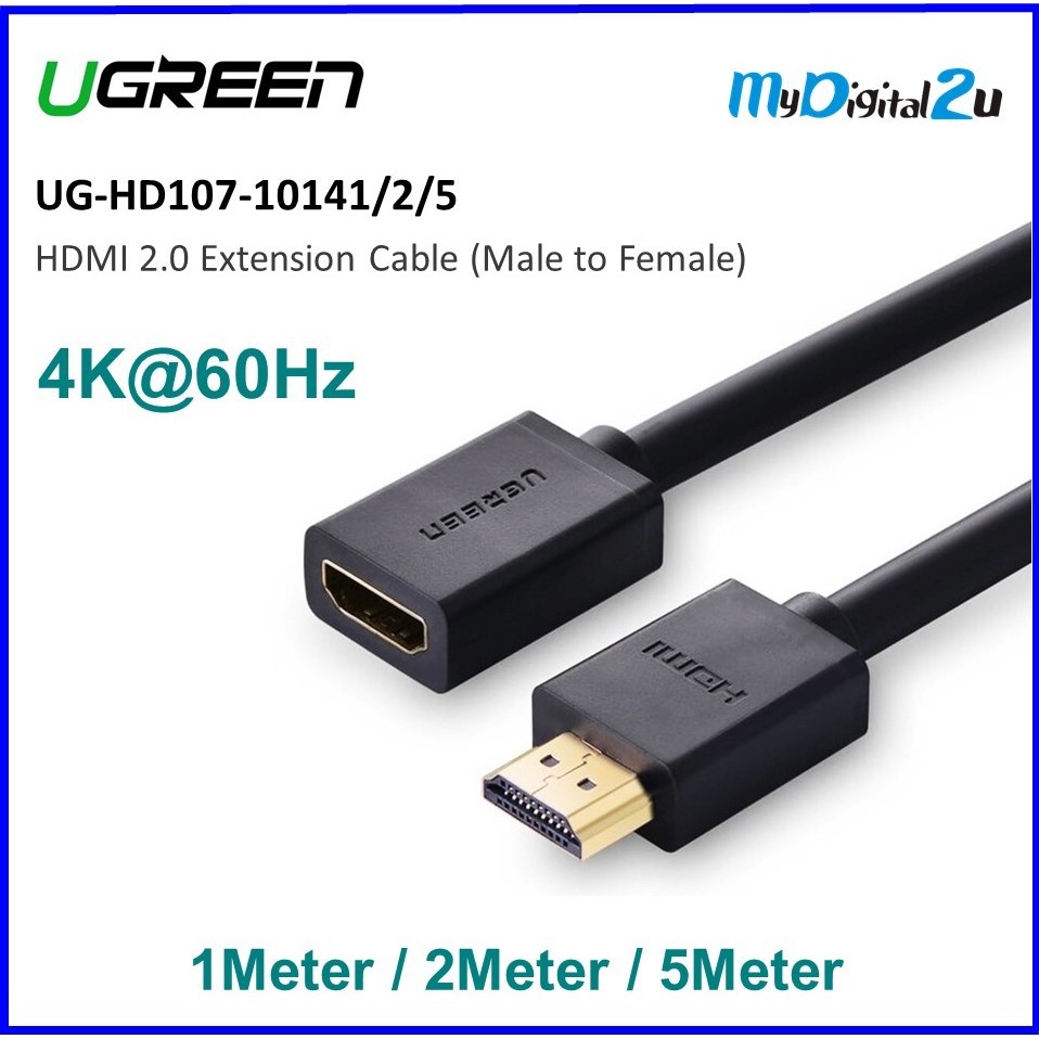 UGREEN *UG-HD107-10141/2/5 4K HDMI 2.0 Male to Female Extension Cable- 1M/2M/3Meter | Shopee ...