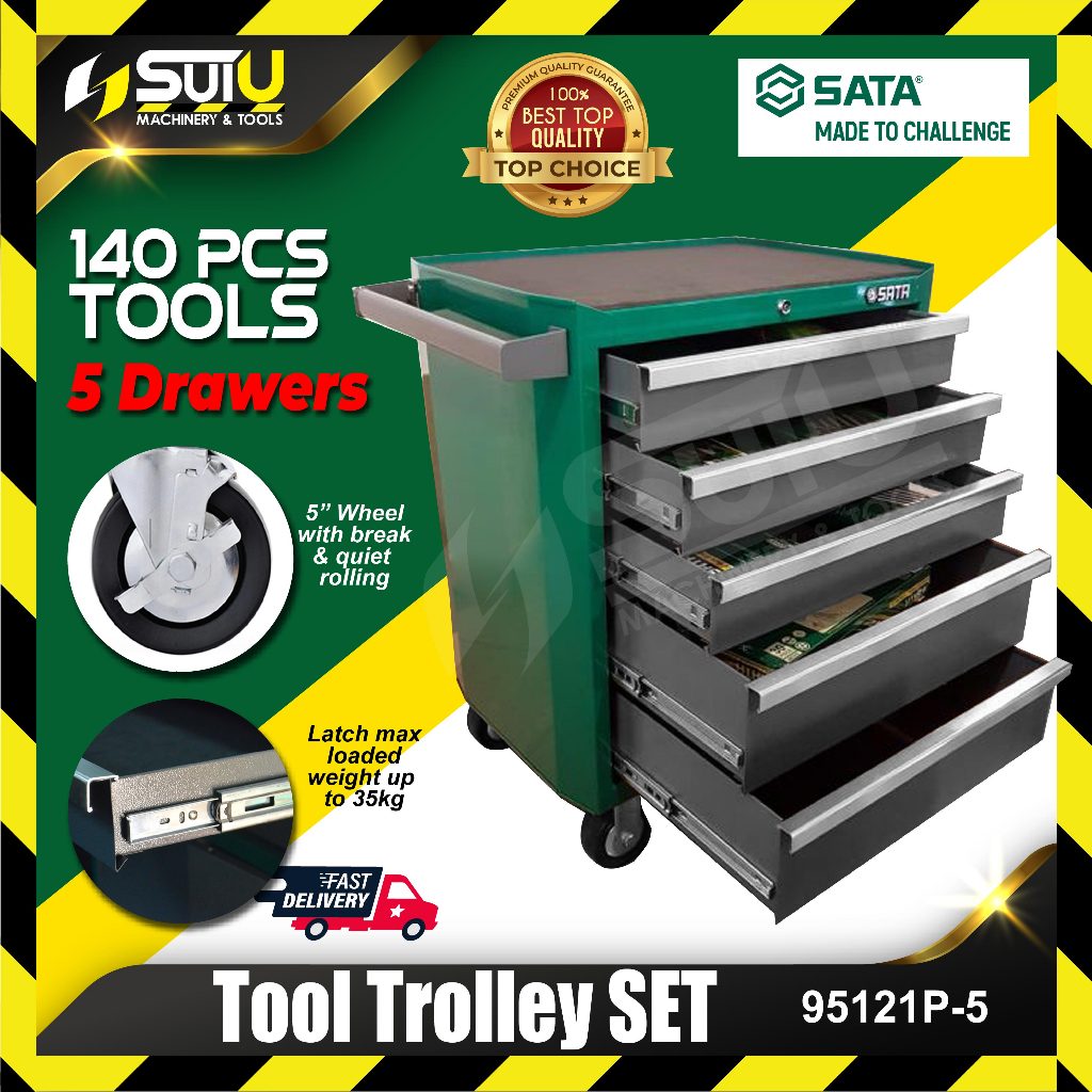 SATA 95121P-5 140PCS 5 Drawers Tool Trolley Set | Shopee Malaysia
