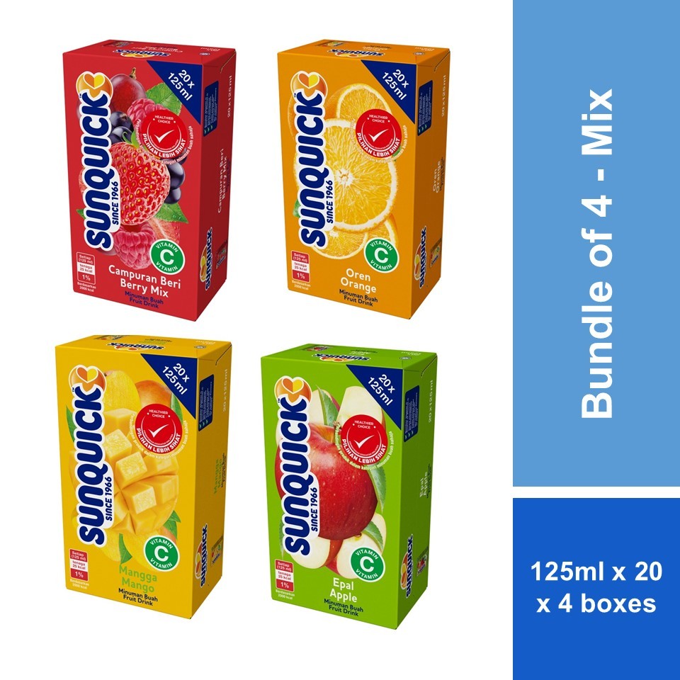 [Bundle of 4 - Mix] Sunquick Fruit Drink 125ml x 20s (Mix Berries ...