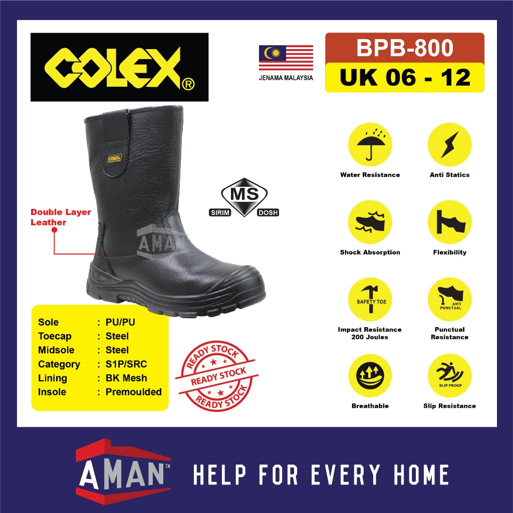 COLEX BPB-800 Steel Toe Cap Mid Sole High Cut Zipper Zip On Safety ...