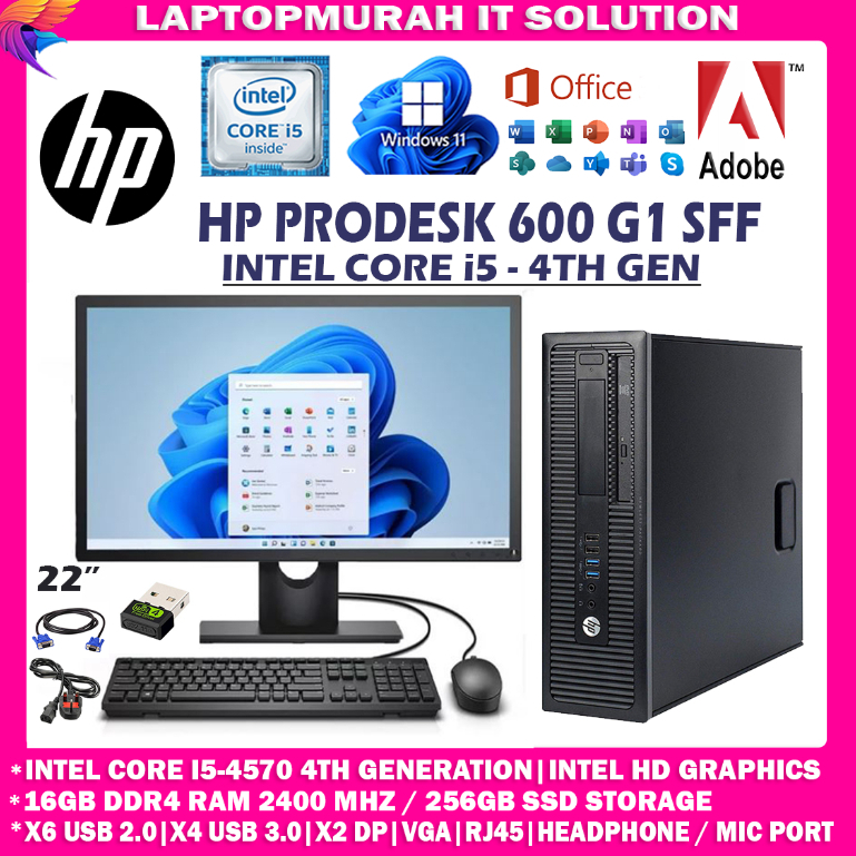 HP PRODESK 600 G1 SFF DESKTOP PC - INTEL CORE I5 -4TH GEN / 16GB DDR4 RAM / 256GB SSD / WIN11 ...