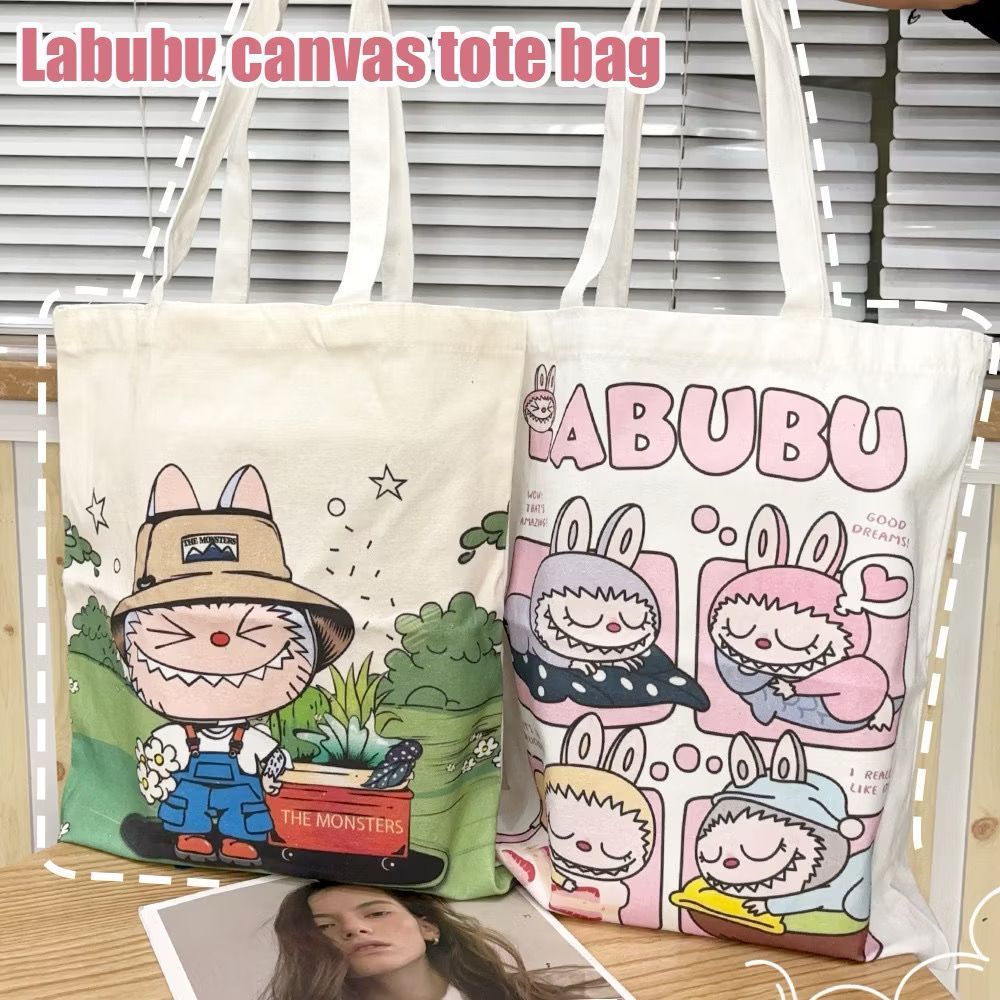 LABUBU Student Tote Bag With Zip Canvas Beg Tuisyen Galas Tepi Sekolah ...