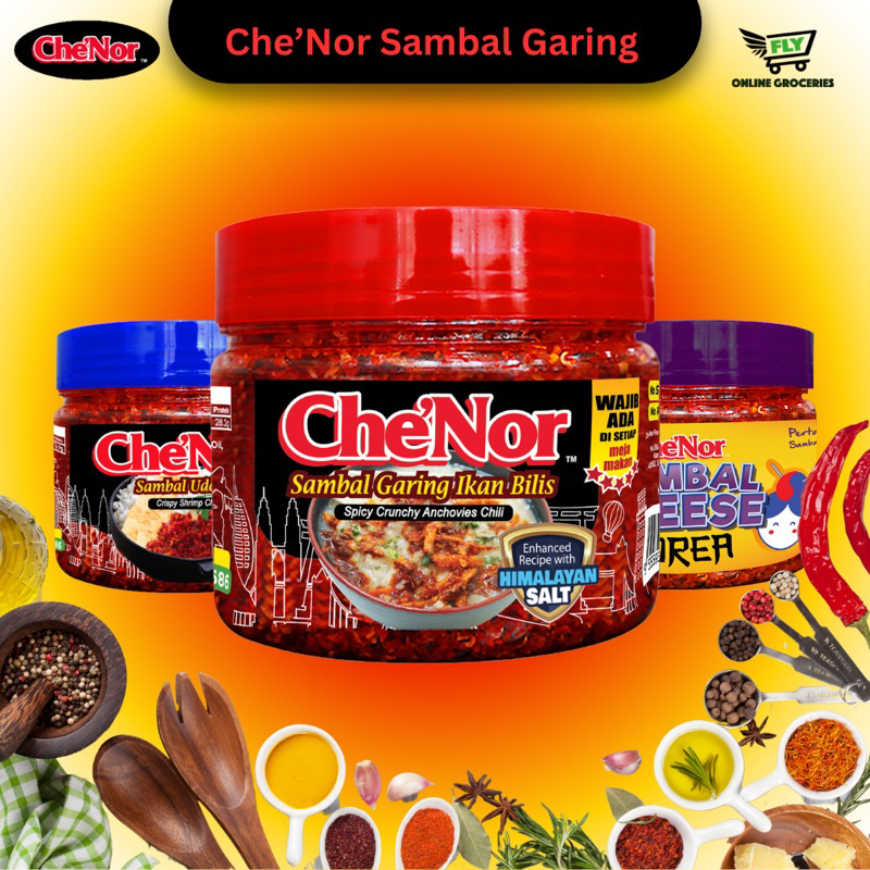 Che'Nor Sambal Garing ikan bills, Sambal Udang & Super Spicy 160gm ...