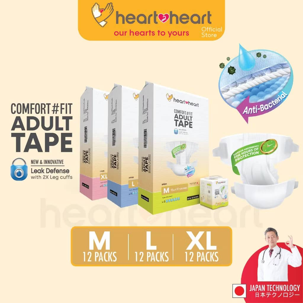 Heart2Heart Adult Diapers TAPE M10 L9 XL8 (1 Pack) Breathable & Leak ...