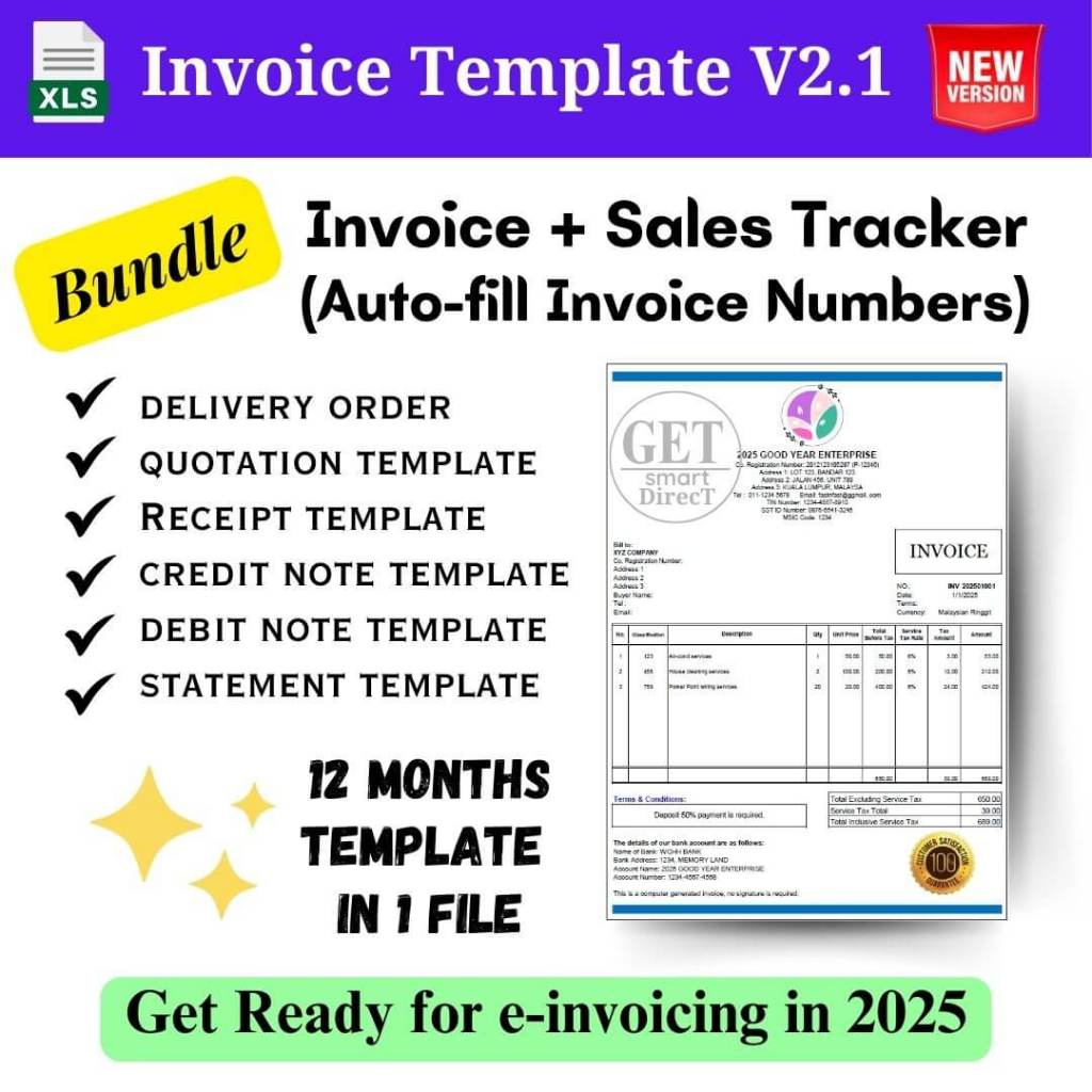 Invoice Template, Resit, Penyata Akaun untuk Pelanggan, Sales Tracker ...