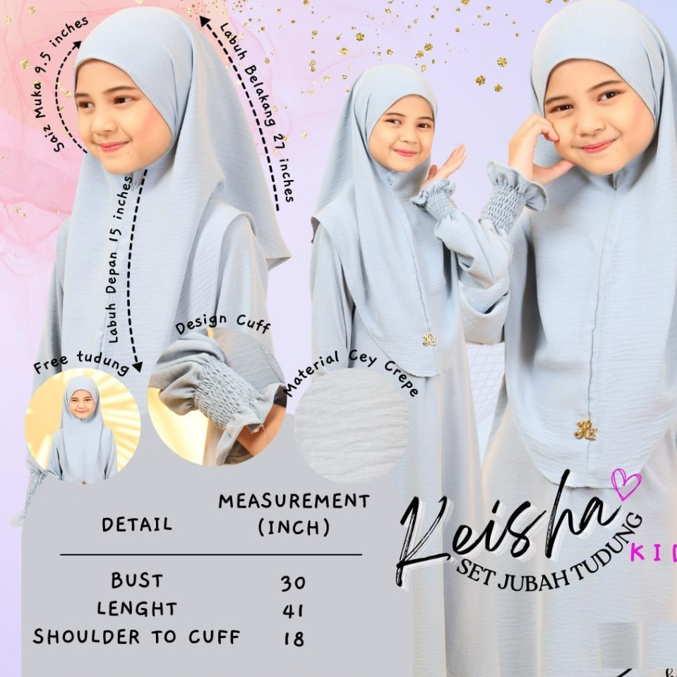KEISHA SET JUBAH TUDUNG KIDS | KAIN CEY CREPE IRONLESS | WITH FREE TUDUNG SARUNG VIRAL DESING ...