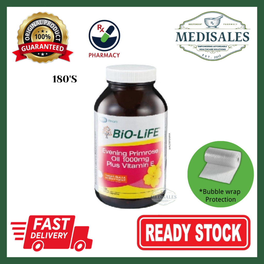 BIO-LIFE EVENING PRIMROSE OIL 1000MG (EPO) PLUS VITAMIN E 180'S (EXP 07 ...