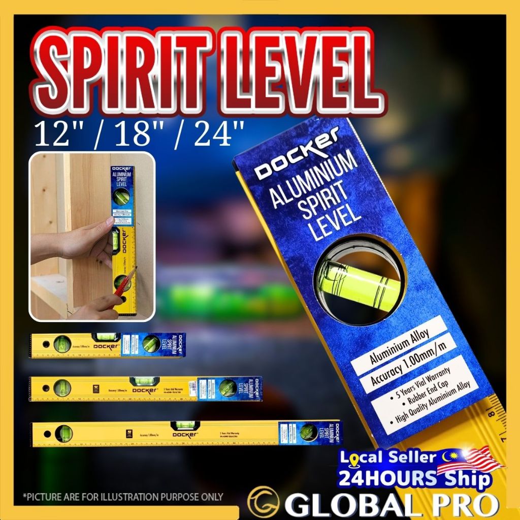 DOCKER 12"/18"/24" Spirit Level Bubble Tube Measure Ruler 45-Degree ...