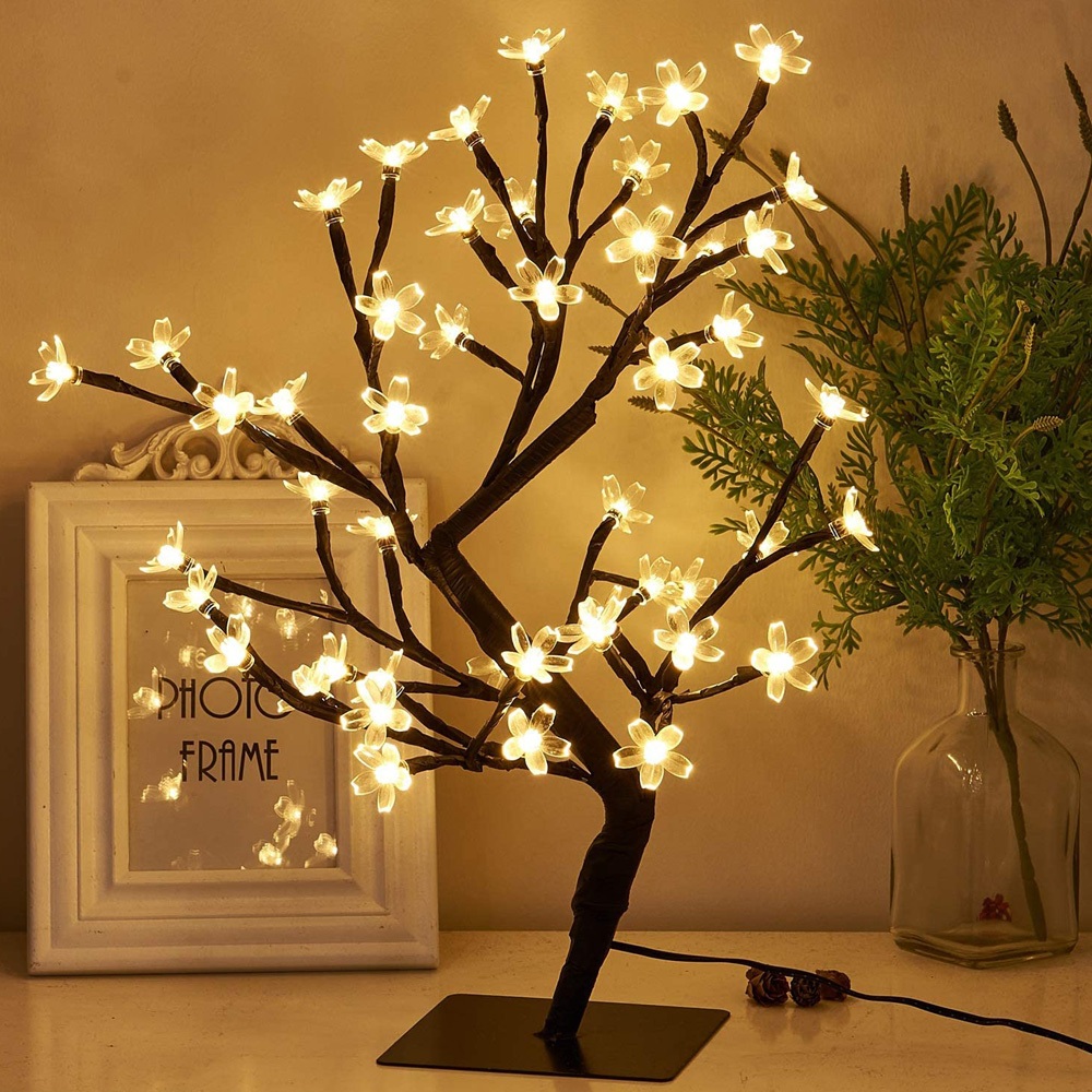 Cherry blossom tree Table Desk Lamp Tree Warm Light with 24/48 LED ...