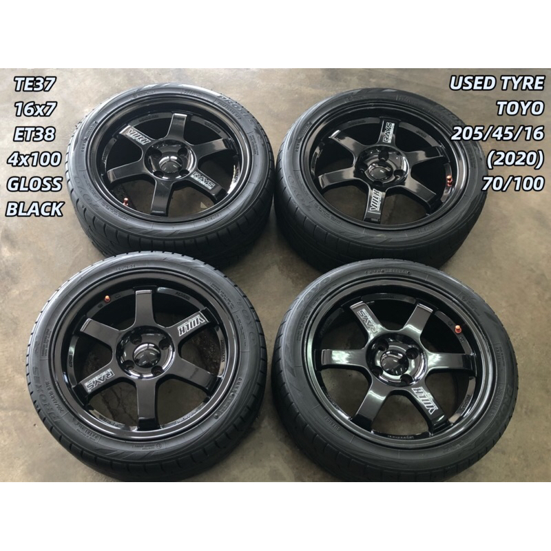 USED RIM TE37 16 INCH WITH TYRE 205/45/16 FOR MYVI ALZA SAGA FLX BLM ...