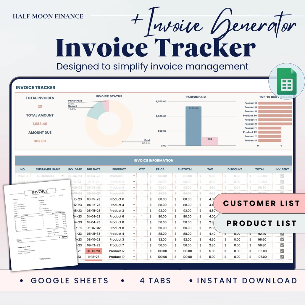 Invoice Generator, Invoice Tracker Google Sheets, Invoice Templete ...