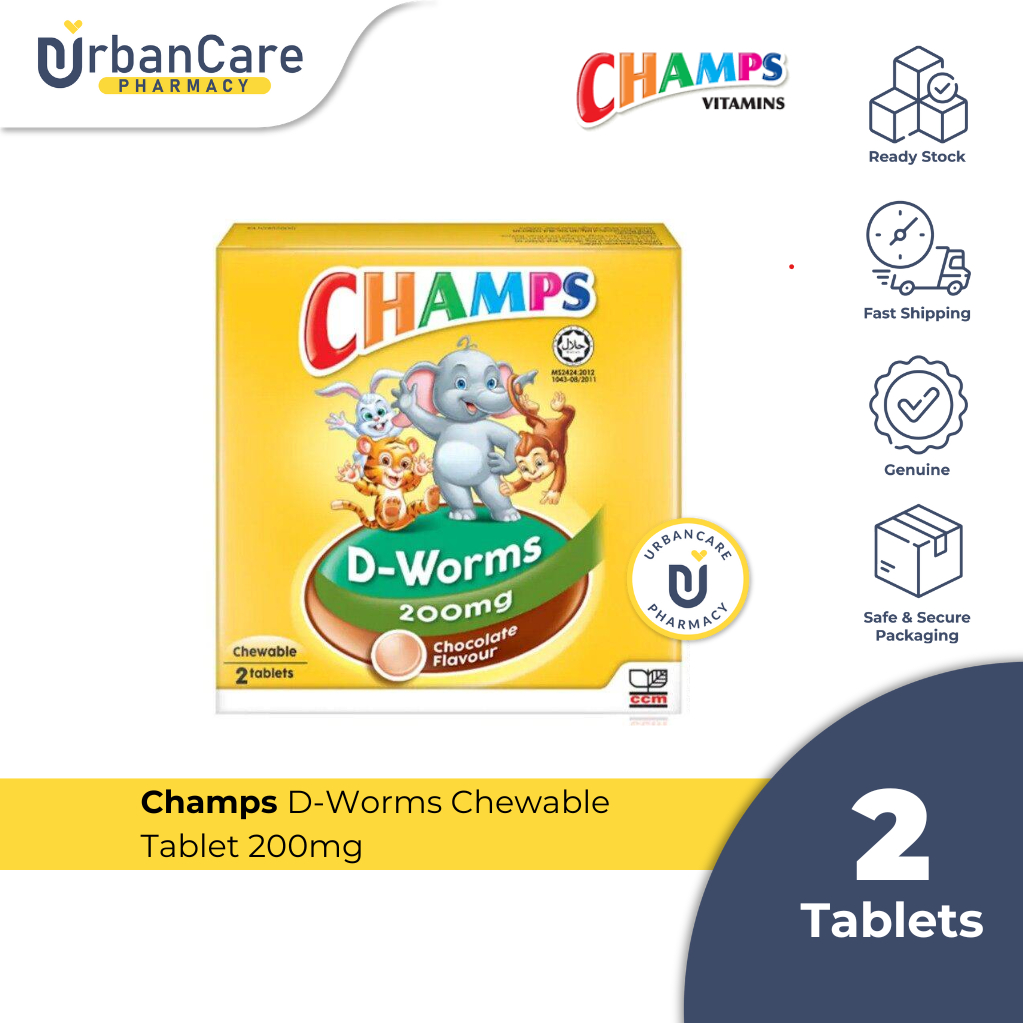 Champs D-Worms Chewable Tablet 200mg (2 tablets) | Shopee Malaysia