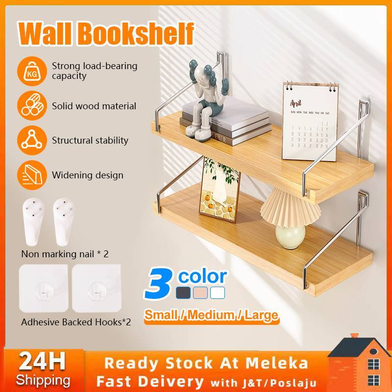 Wooden Wall Hanging Book Rack Floating Wall Shelf Rak buku Kayu ...