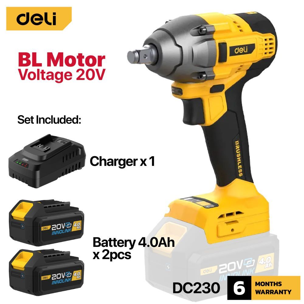 DELI Lithium-ion Impact Wrench DC230 20V 320Nm Cordless Brushless Motor ...
