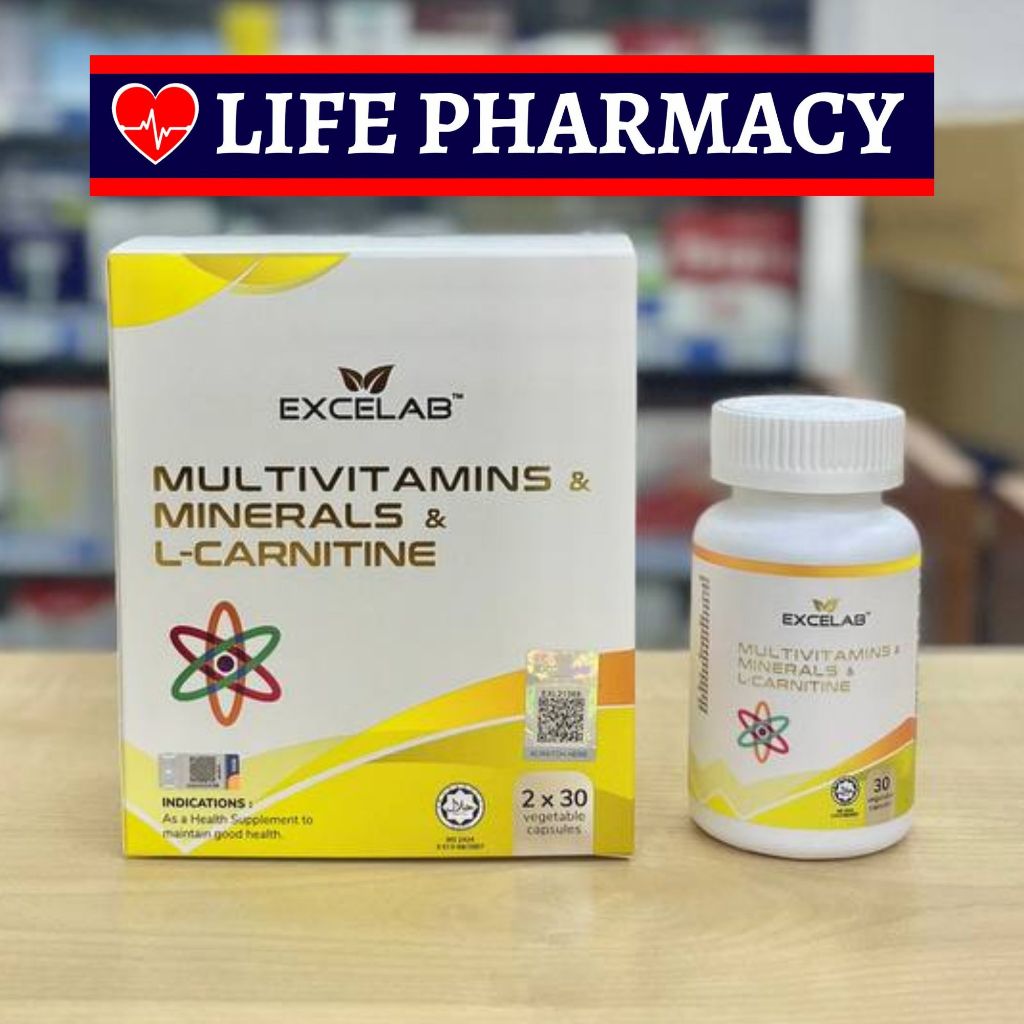[HALAL & KKM APPROVED] Excelab Multivitamins & Minerals & L-Carnitine 2 x 30 Vegetable Capsules ...
