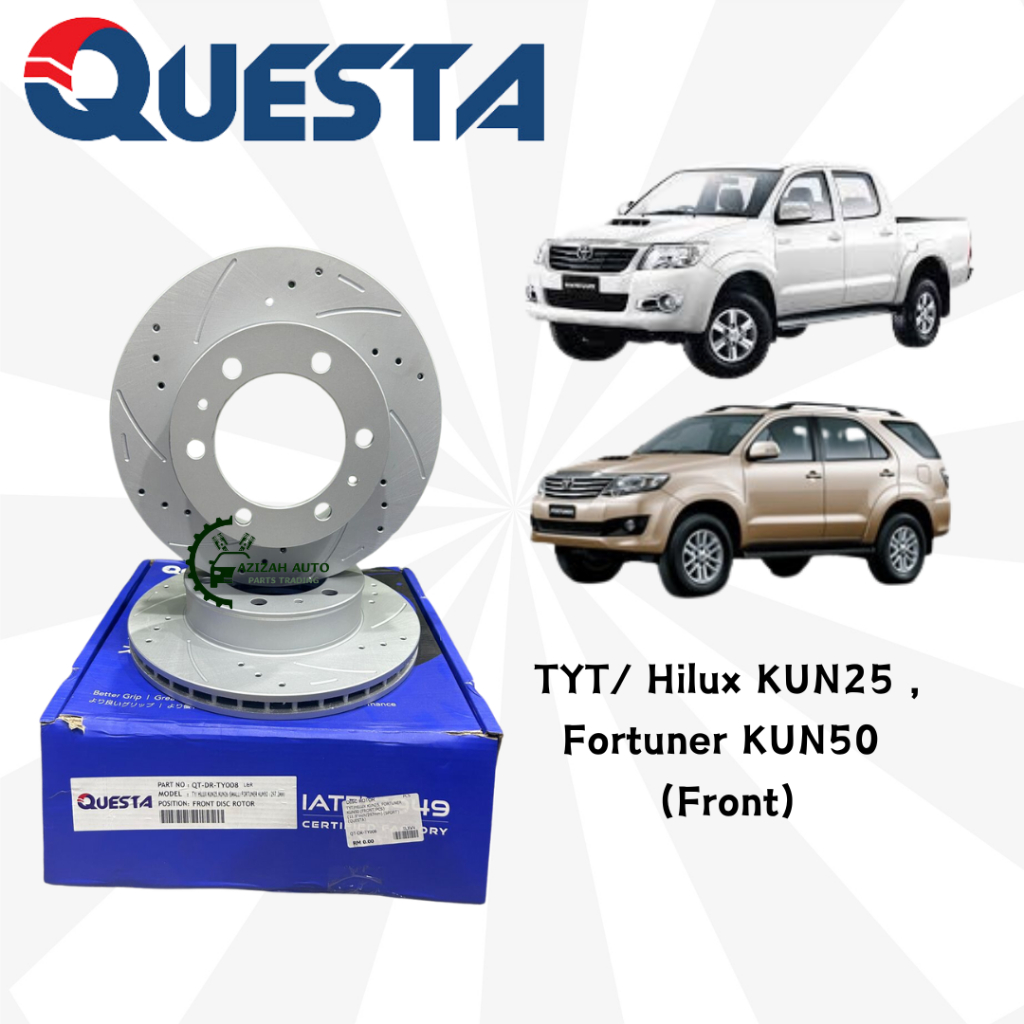 QUESTA BRAKE DISC ROTOR (SPORT) TOYOTA HILUX KUN25, FORTUNER KUN50 [FRONT] (2PCS/SET) DRILLED ...