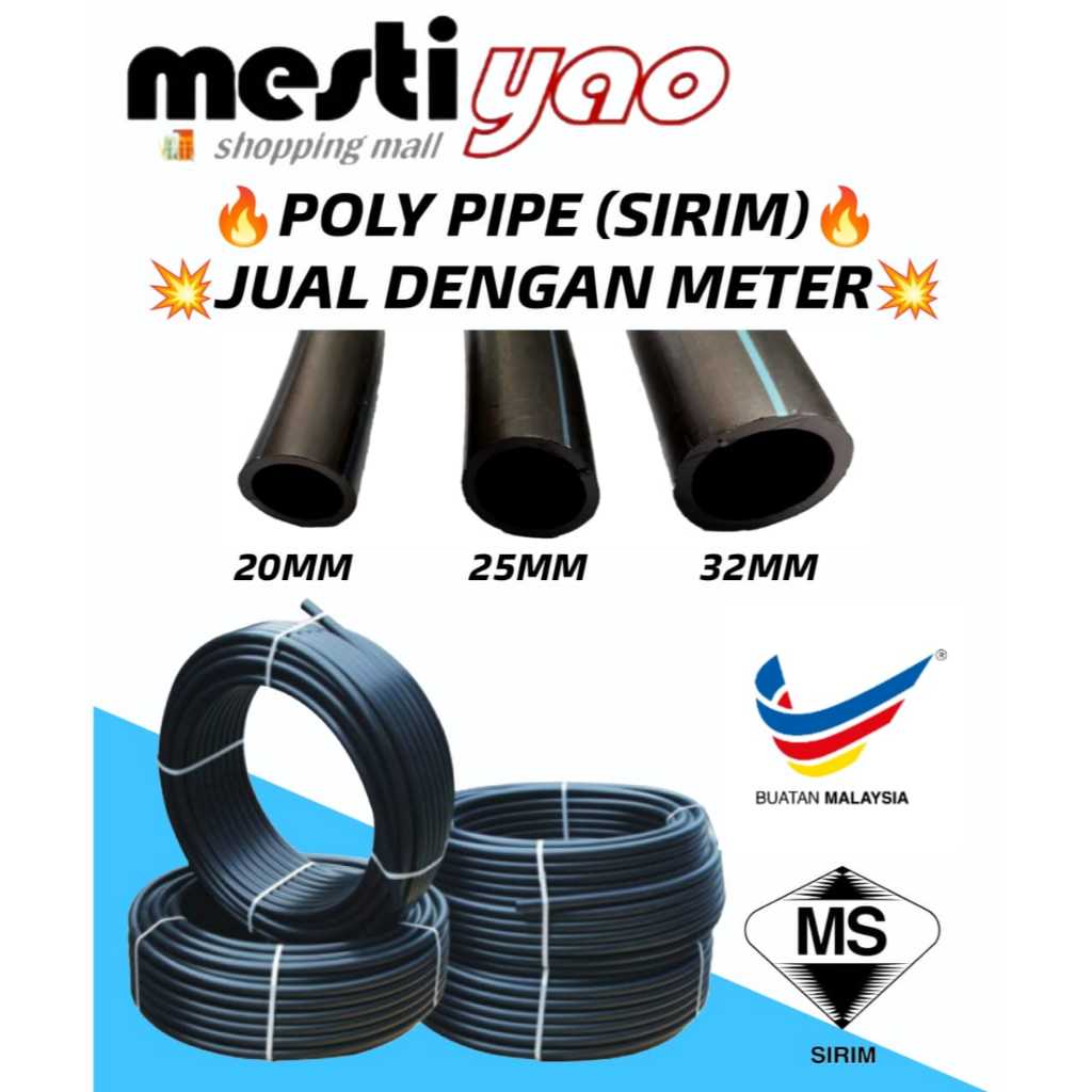 (1METER) PN12.5 SIRIM POLY PIPE/HDPE PIPE/PIPE HITAM/PIPE KEBUN | Shopee Malaysia