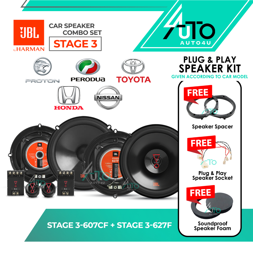 JBL Stage3 Car Speaker Plug & Play Combo Set 6.5 Inch Stage 3 PnP 6.5" Audio Kereta Pintu Bass ...