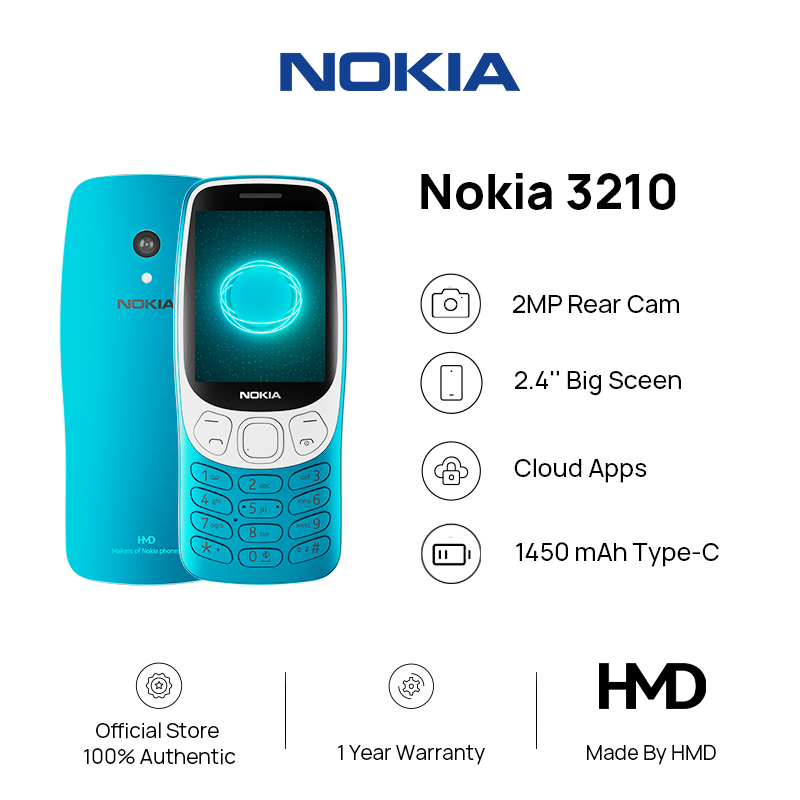 Nokia 3210 Original 4G Phone 2.4 "1450mAh 2MP belakang Cam Bluetooth 5. ...
