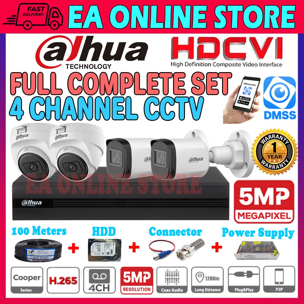 DAHUA 5MP Full Complete Set 4-CHANNEL Full HD 1080P CCTV 4CH DVR ...