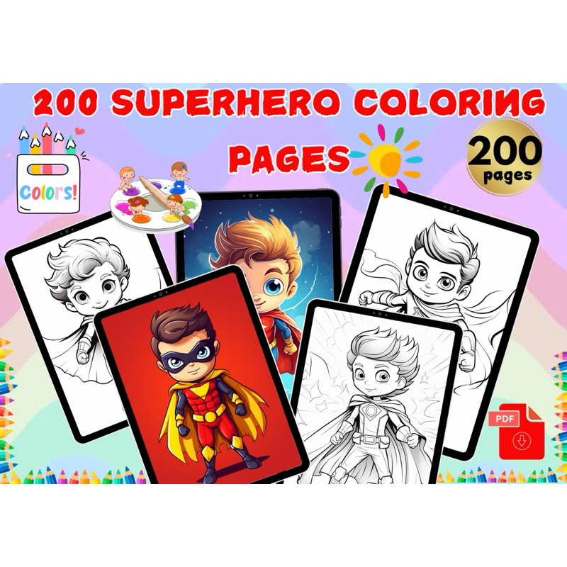 PDF-200 SUPERHERO COLORING PAGES | BUKU MEWARNA KANAK KANAK TEMA ...