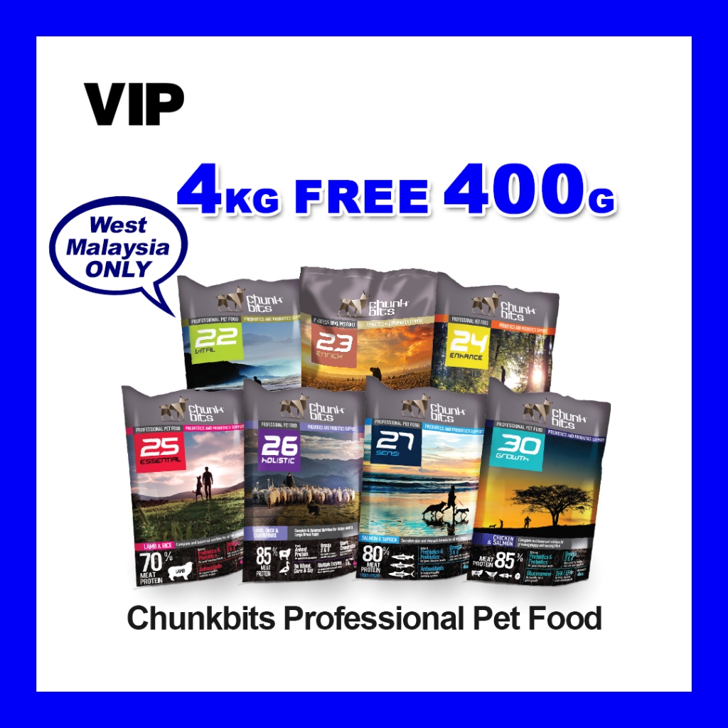 FREE 400G Chunkbits Dog Food 4KG Chunk Bits #22 Fish #25 Lamb #26 ...