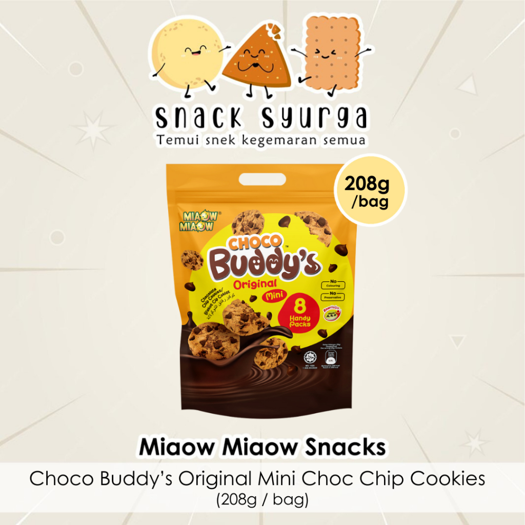 Snack Syurga X Miaow Miaow Choco Buddy's Original Double Choco Mini Chocolate Chip Cookies 208g ...