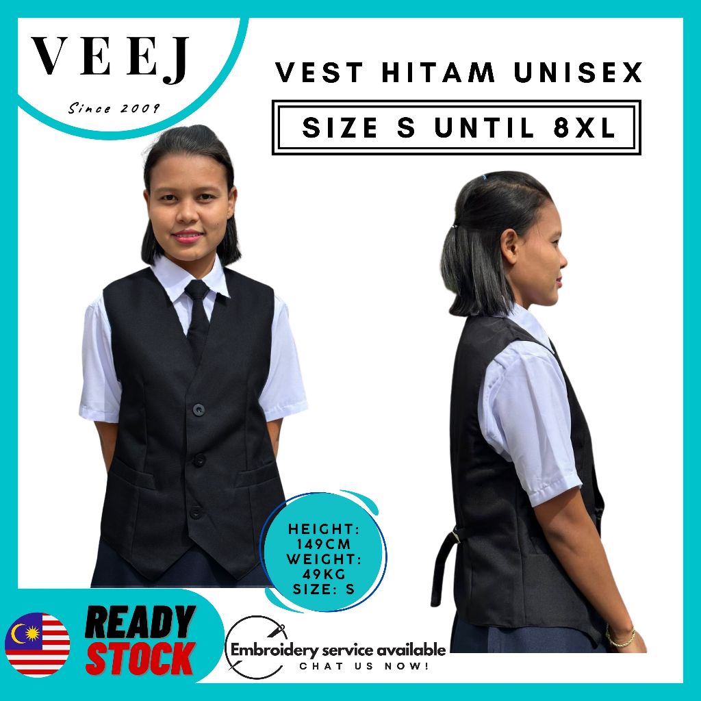 VEST HITAM 100% BERKUALITI POLYESTER PREMIUM VEST PENGAWAS VEST SEKOLAH ...