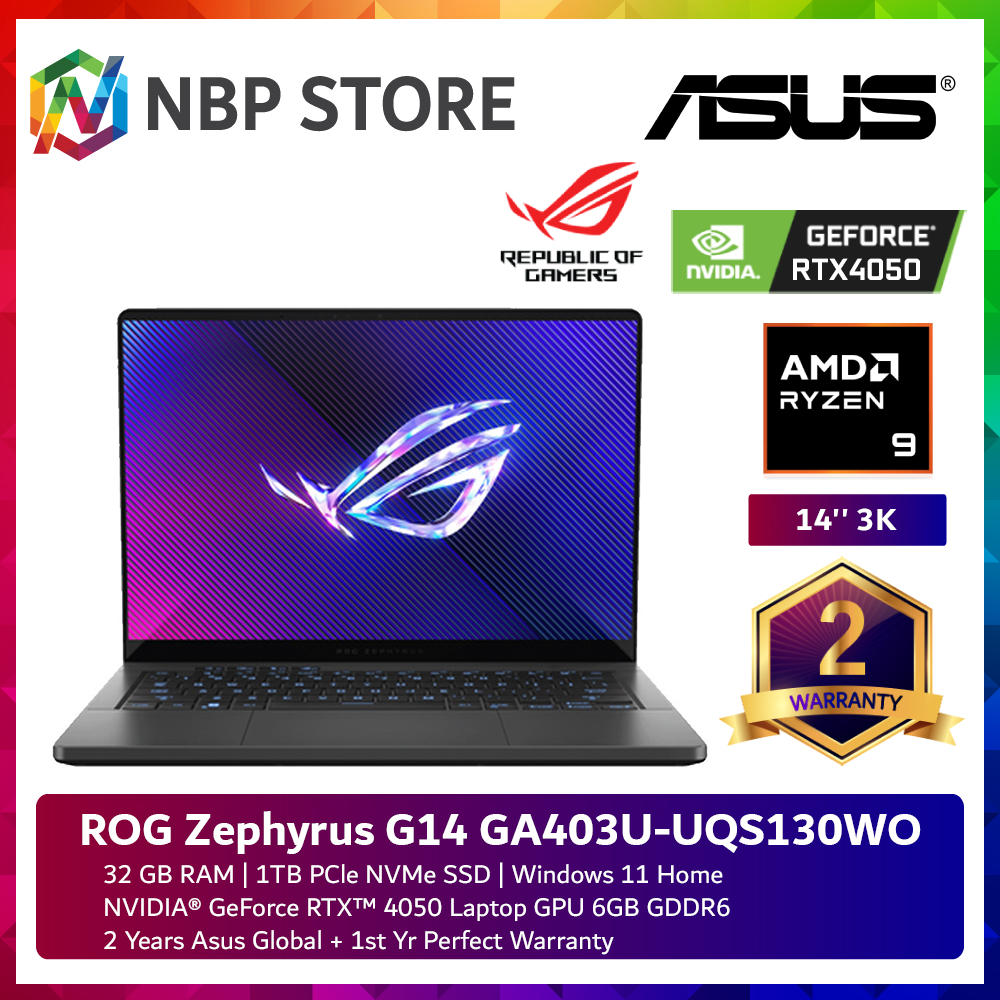 Asus ROG Zephyrus G14 GA403U-UQS130WO 14'' 3K 120Hz Gaming Laptop Grey ...