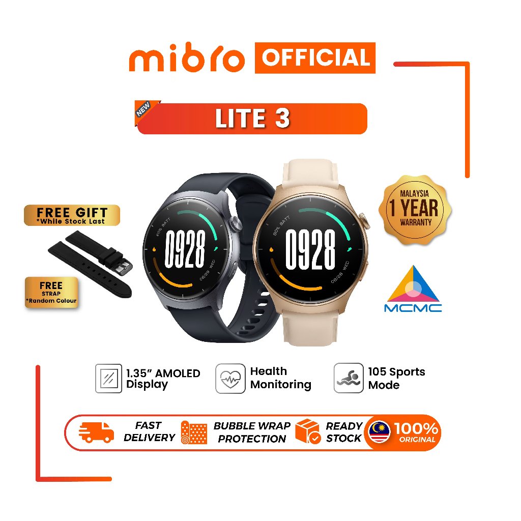 Mibro Lite3 Jam Pintar / Smartwatch Rasmi 1.3'' AMOLED, Panggilan ...