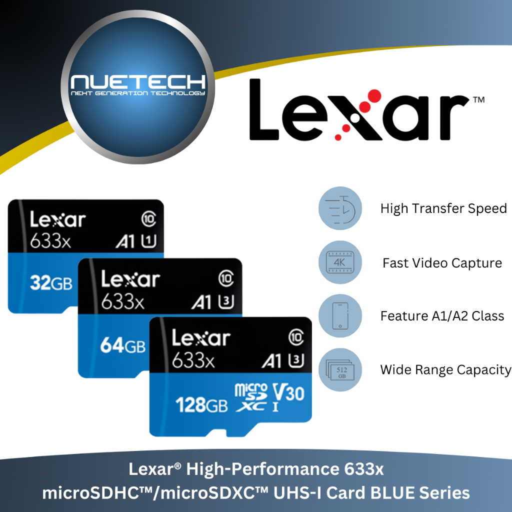 LEXAR HIGH PERFORMANCE 633X MICROSDHC / MICROSDXC UHS-I MICRO SD TF MEMORY CARD 32GB / 64GB ...