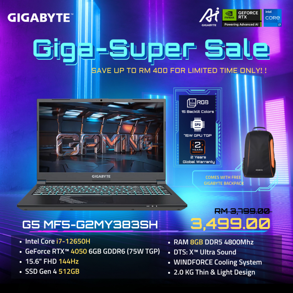 GIGABYTE G5 KF5/G5 MF5 Gaming Laptop [I7-12650H/8G DDR5/512SSD/RTX4050 ...