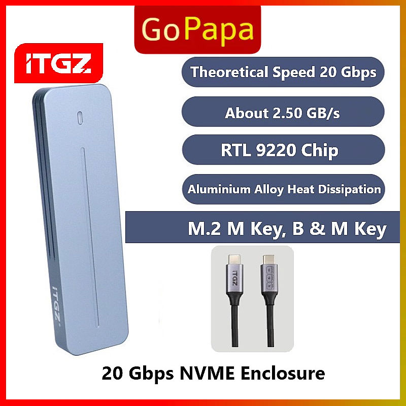 M.2 NVME SATA Aluminium SSD Enclosure 10/20 Gbps Portable External ...
