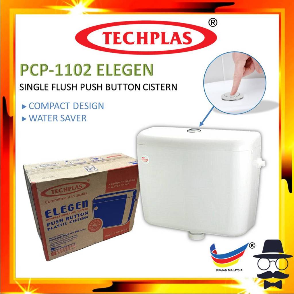 TECHPLAS 1102 9 Liter Low Level Single Flush Push Button Cistern Toilet ...