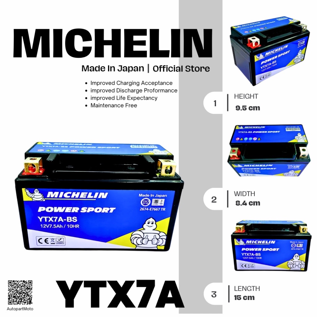 MICHELIN YTX7 YTX7A BATTERY SYM JET X150 JET 14 200 WMOTO ES125 BENELLI ...