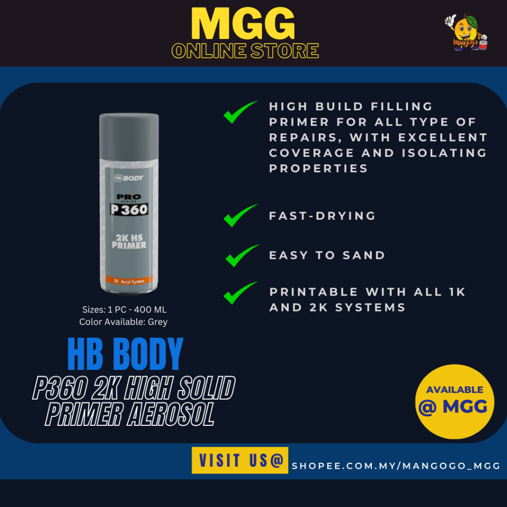 (MGG) HB BODY P360 2K HIGH SOLID PRIMER AEROSOL SPRAY | Shopee Malaysia