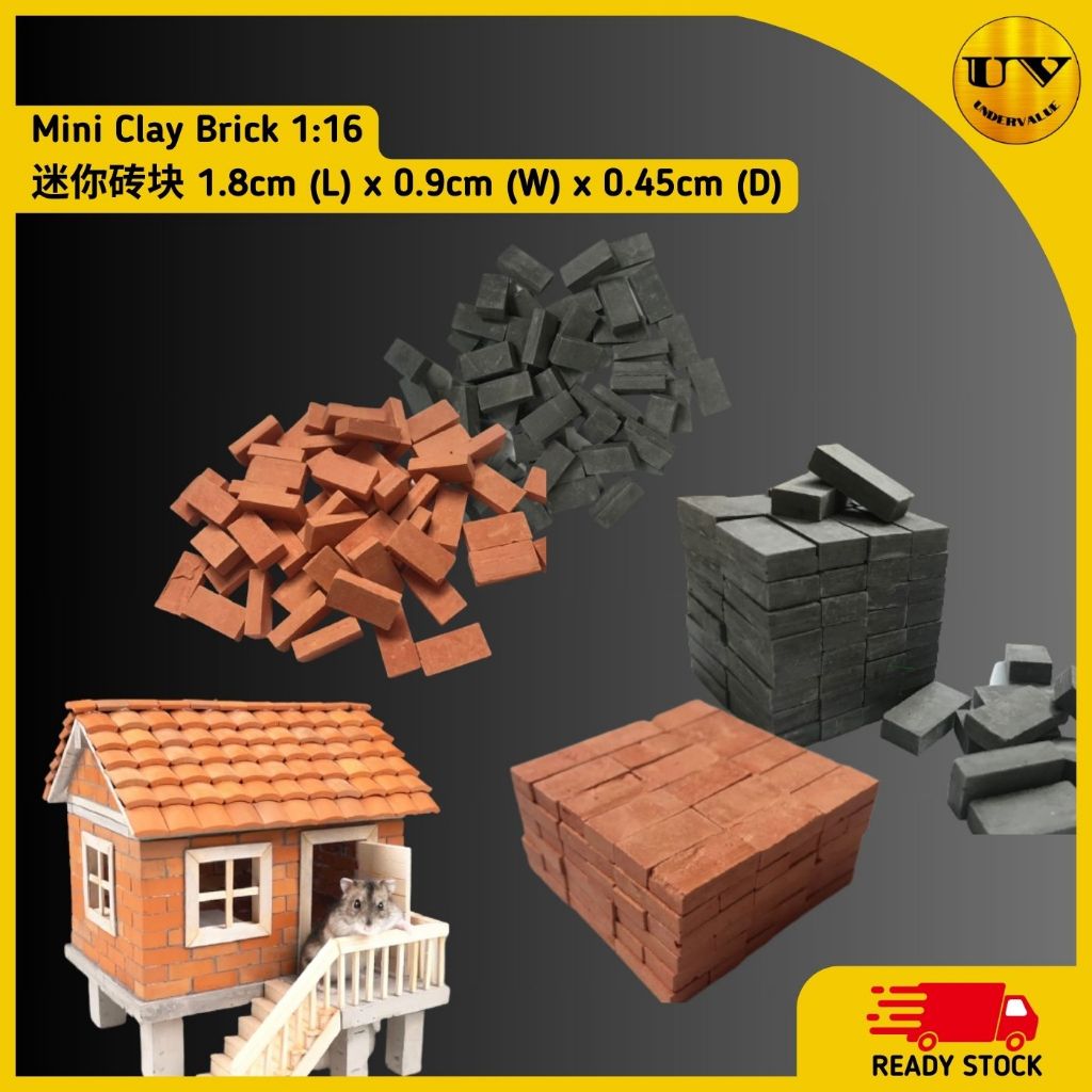 Mini Brick 1:16 [100pcs] Batu Bata mini brick DIY construction ...