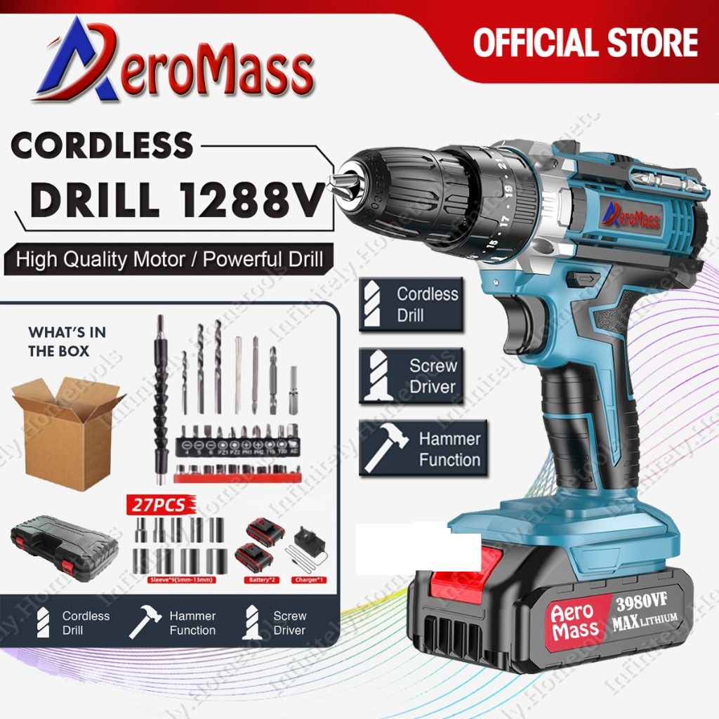 Aeromass Drill Cordless Drill Hammer Drill Batteri Cordless Impact Dril ...
