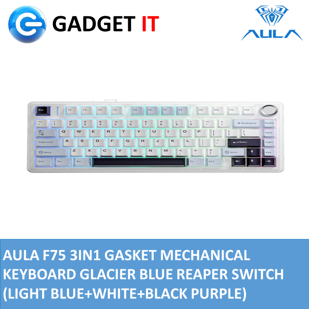 AULA F75 3IN1 GASKET MECHANICAL KEYBOARD GLACIER BLUE REAPER SWITCH ...