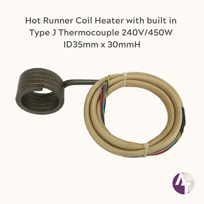 Hot Runner Coil Heater with built in Type J Thermocouple 240V/450W ...