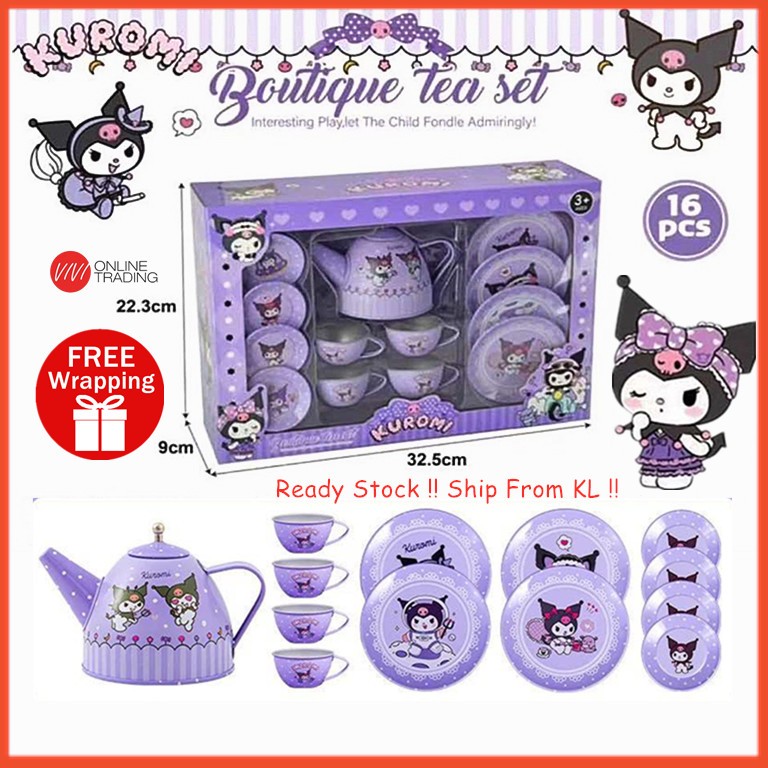 Kuromi Metal Tea Party Play Set Simulated Teapot Teacup Gift for Kids ...