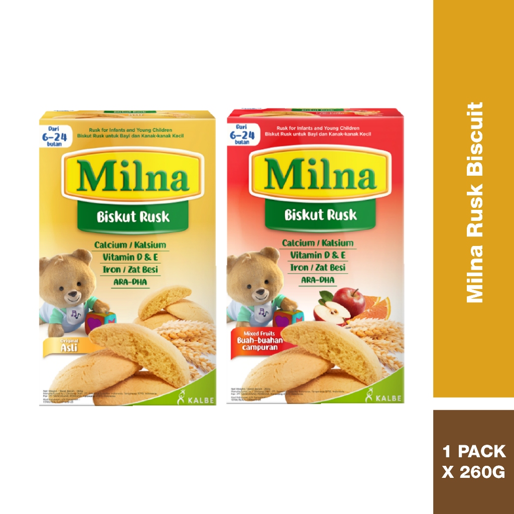 Milna Rusk Baby Biscuit Assorted 6M+ Original / Banana / Mixed Fruits ...