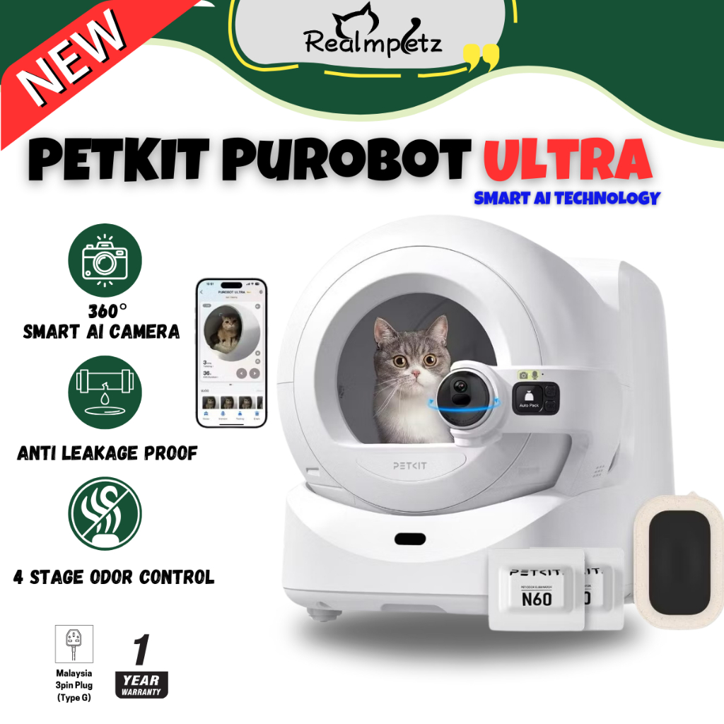 Petkit Purobot Ultra Self-Cleaning AI-Powered Camera Automatic Cat ...