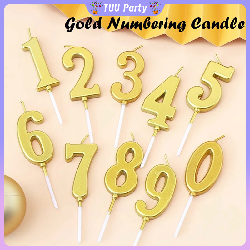Premium Gold Color Number Candle Birthday Party Celebration Cake Candle ...