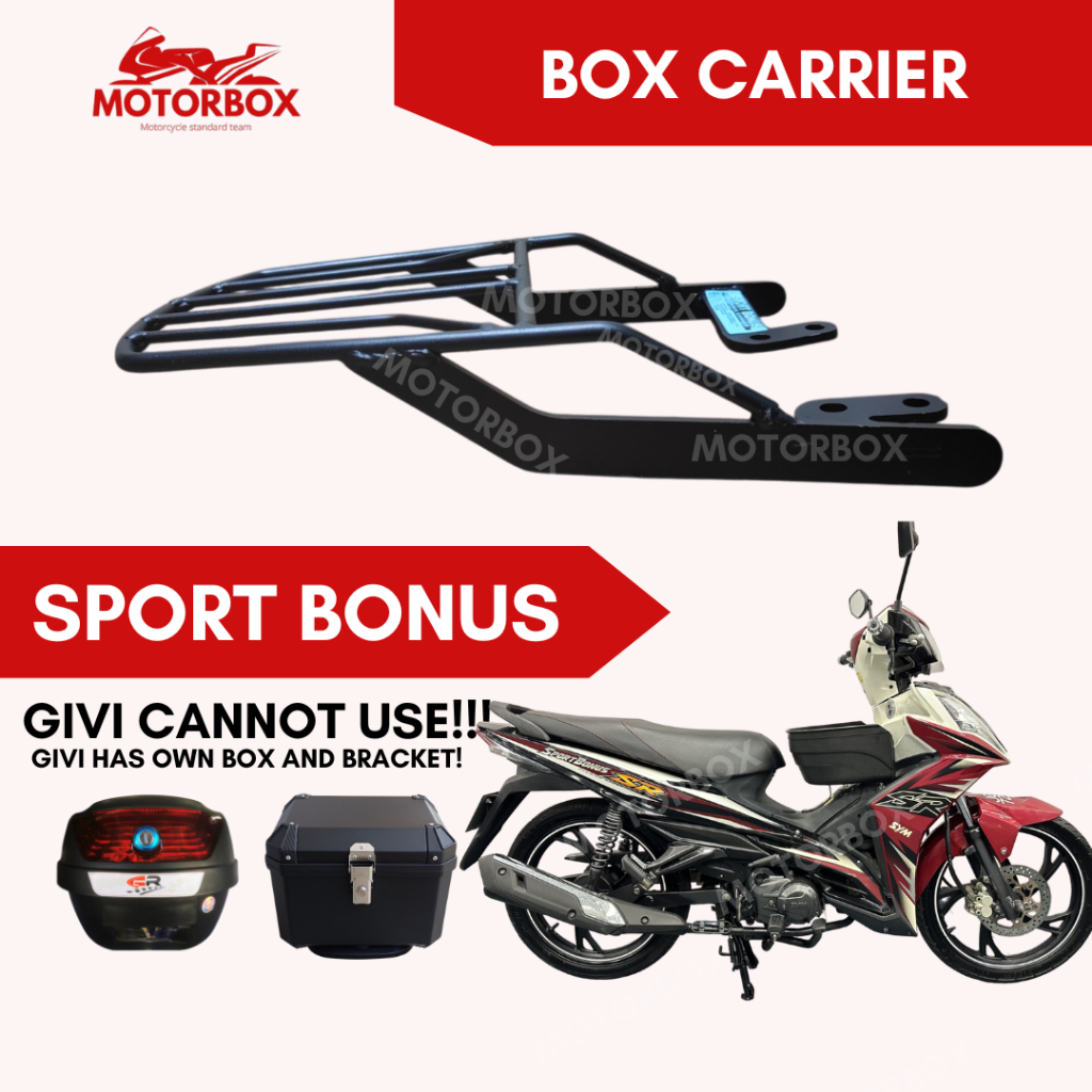 SYM SPORT BONUS 110 SR REAR BOX MONORACK BOX CARRIER KAKI HEAVY DUTY PVC KOTAK BESI BELAKANG ...