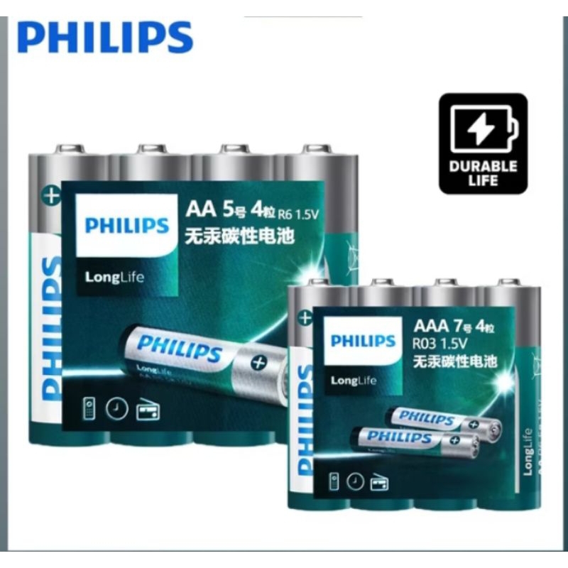 Philips Power LongLife AA (R6)/ AAA (R03) 1.5V carbon zinc Batteries ...